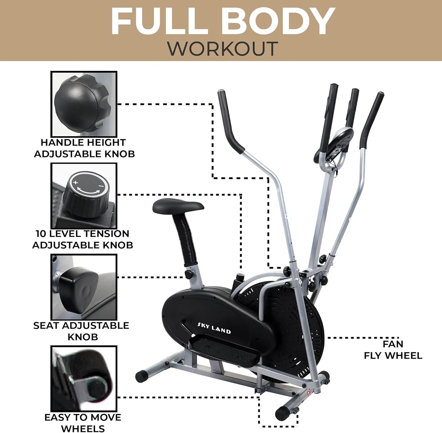 SKY LAND Orbitrac Elliptical Machine Exercise Indoor Cross Trainer Bike ...