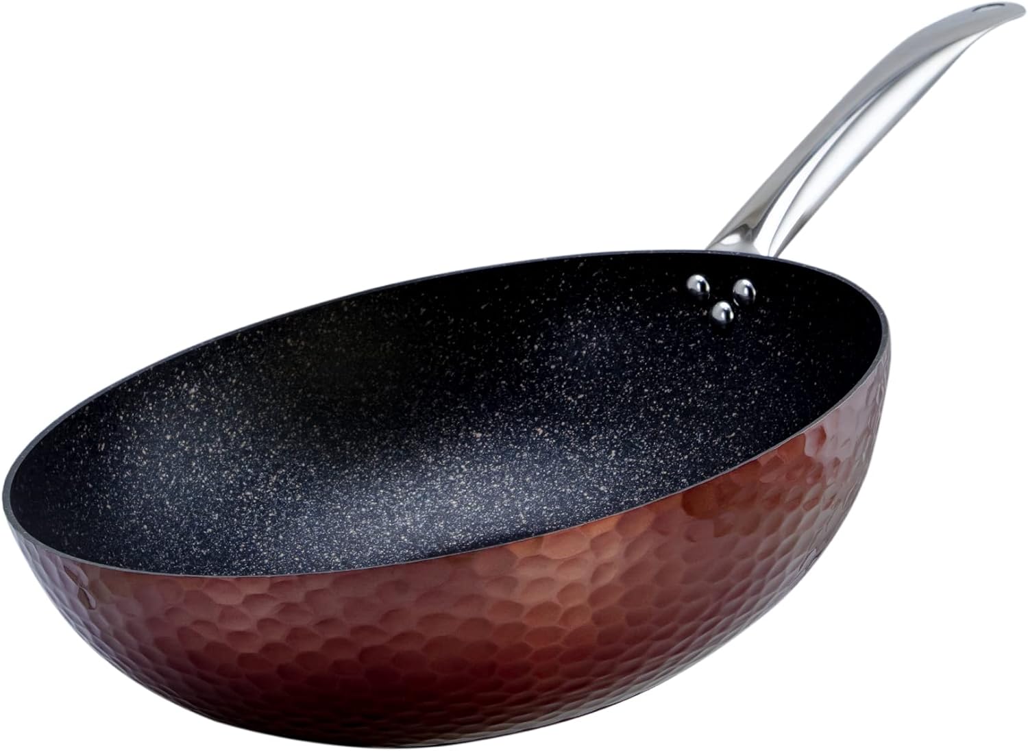 WILSON ALUMINIUM COPPER HAMMERED WOK WITH INDUCTION BOTTOM AND MARBLE ...