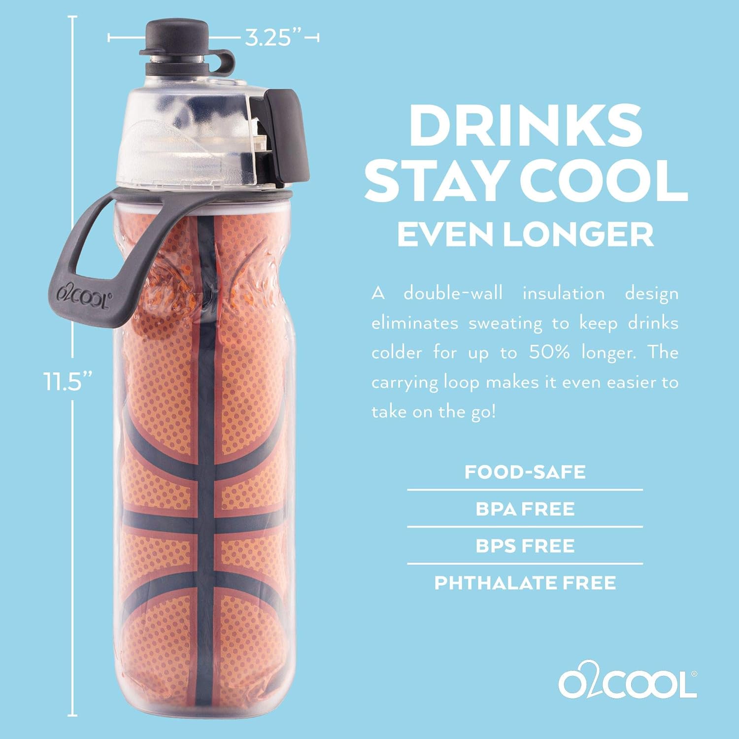 O2COOL Mist N' Sip Insulated Water Bottle - 20 oz, Basketball Color | 2 ...