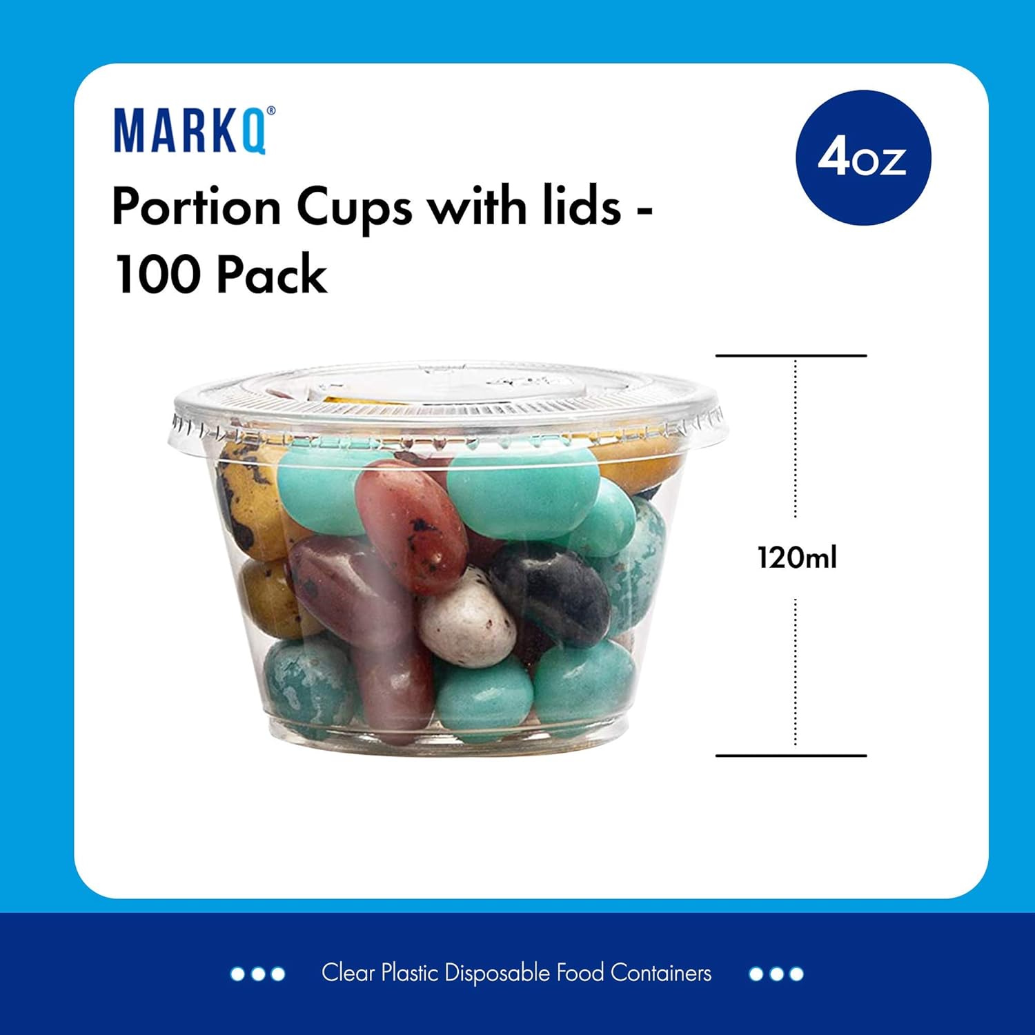MARKQ [100 Pack] 4oz. Clear Plastic Disposable Portion Cups with Lids ...
