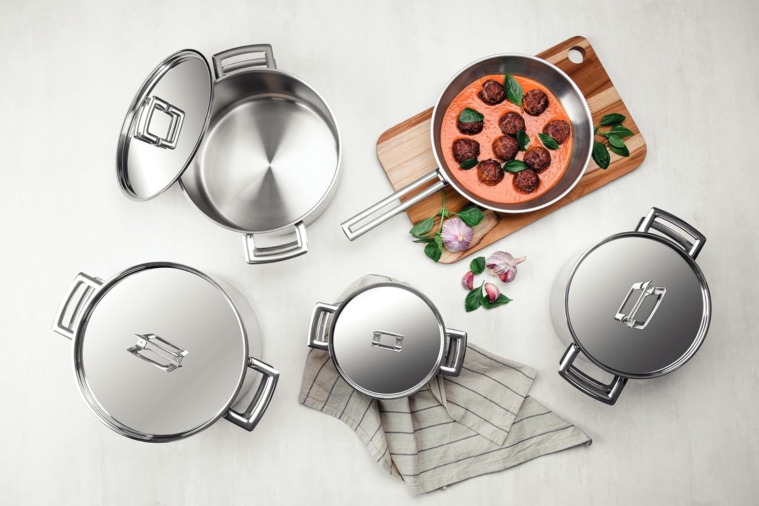 Tramontina Brava 9 Pieces Stainless Steel Cookware Set with Flat Lid ...