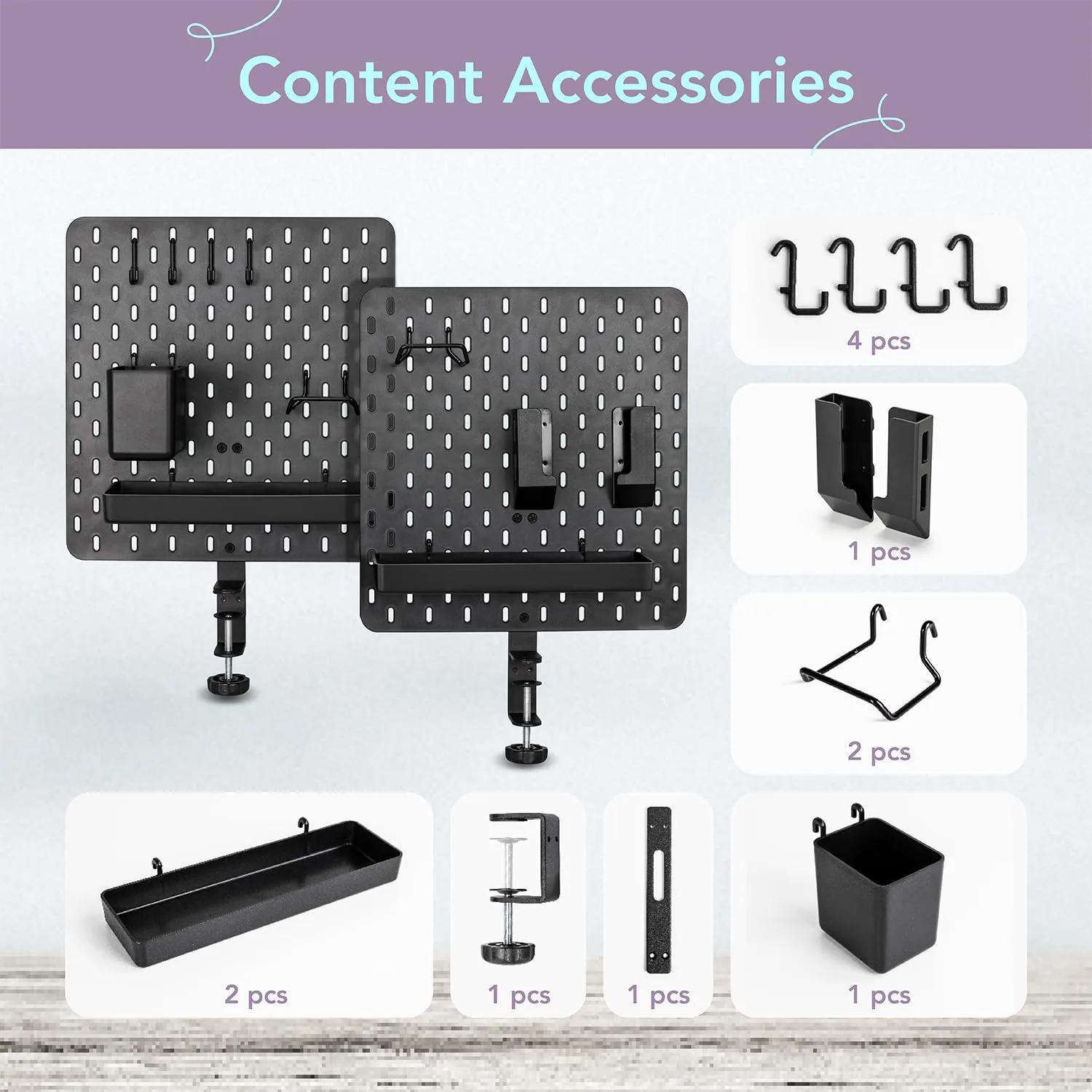 Clamp-On Desk Pegboard Organizer Privacy Divider 2Pack