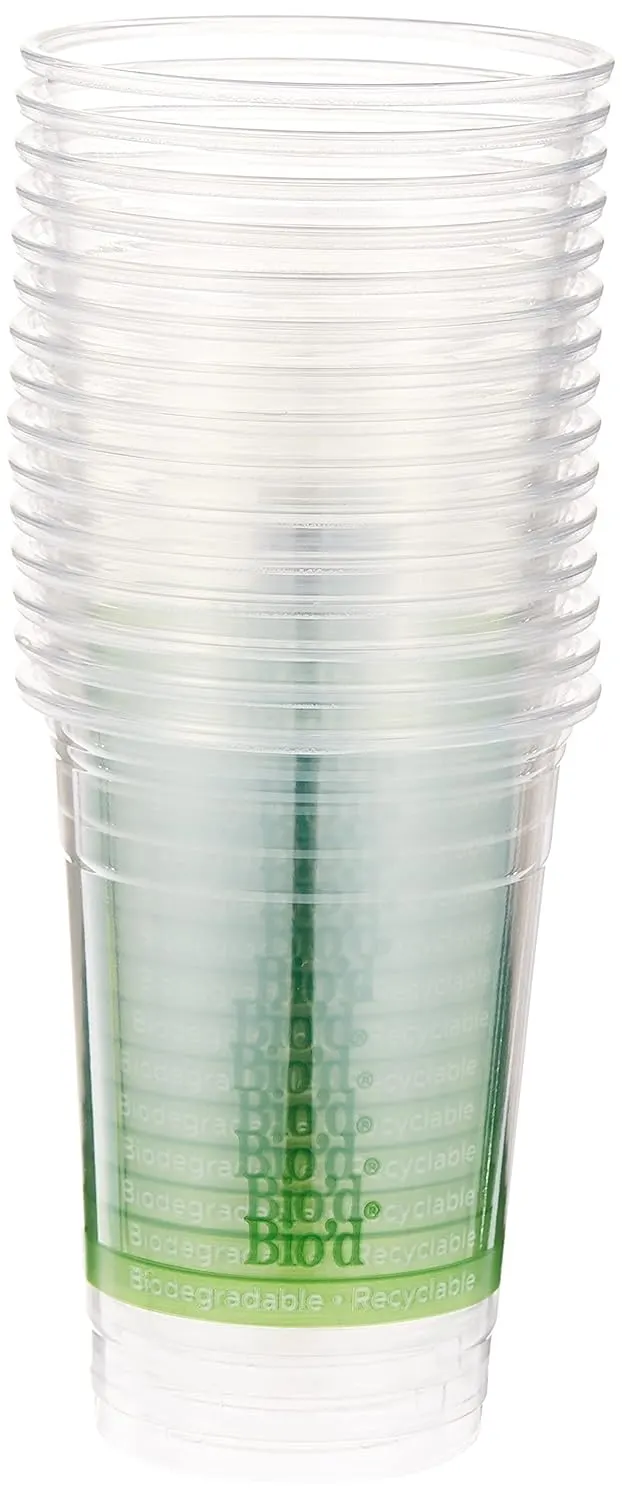 Fun Biodegradable Clear Plastic Cups 10 Oz - 15 Pack