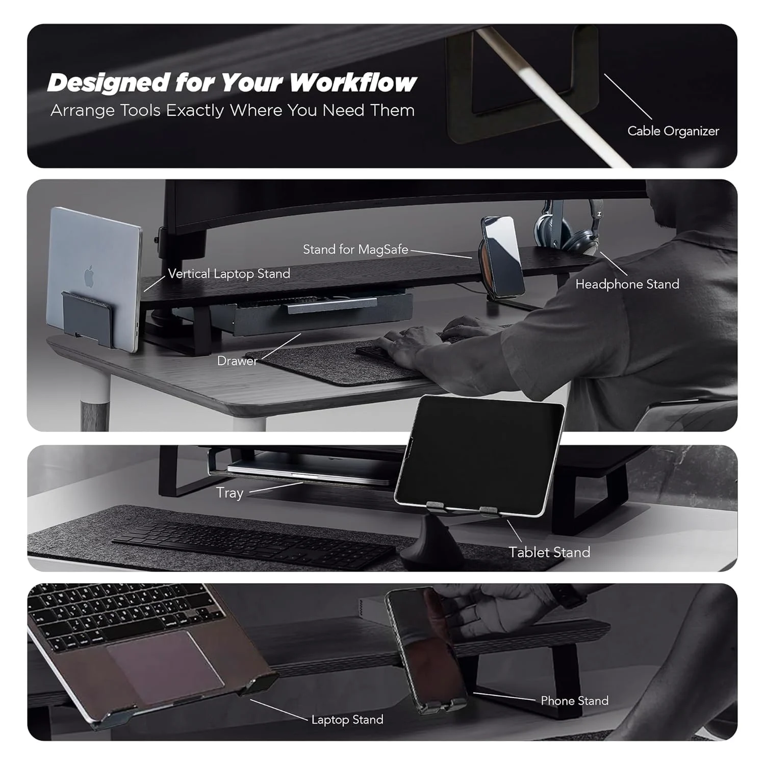 Moodular Monitor Stand Desk Organizer - ULTRARM 45.6"