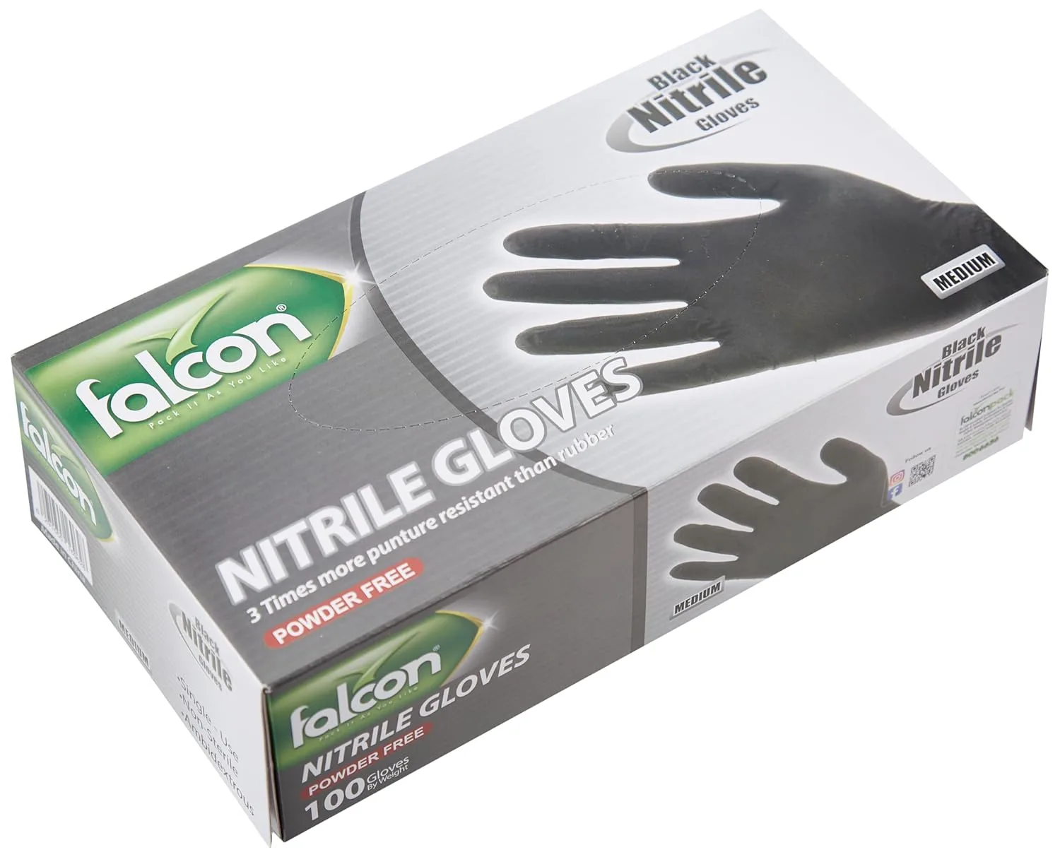 Nitrile Gloves Powder Free Medium Black - Falcon
