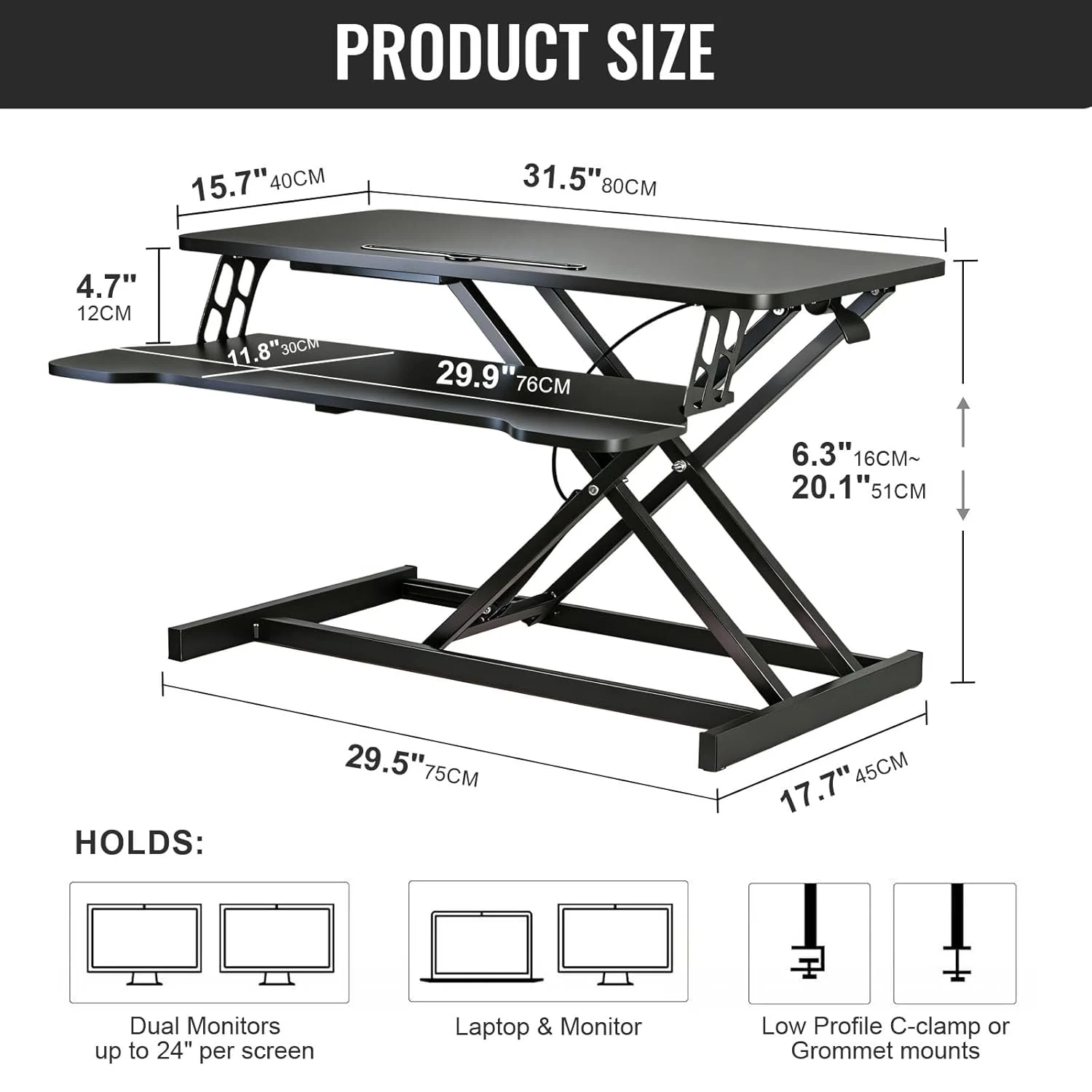 Standing Desk Converter Sit Stand Riser 32 Inch